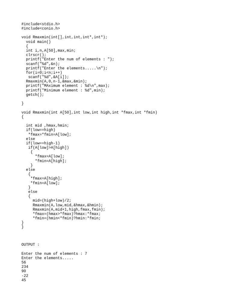 Find Max and Min in C Array | PDF