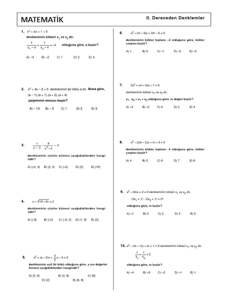 II.Dereceden Denklemler | PDF