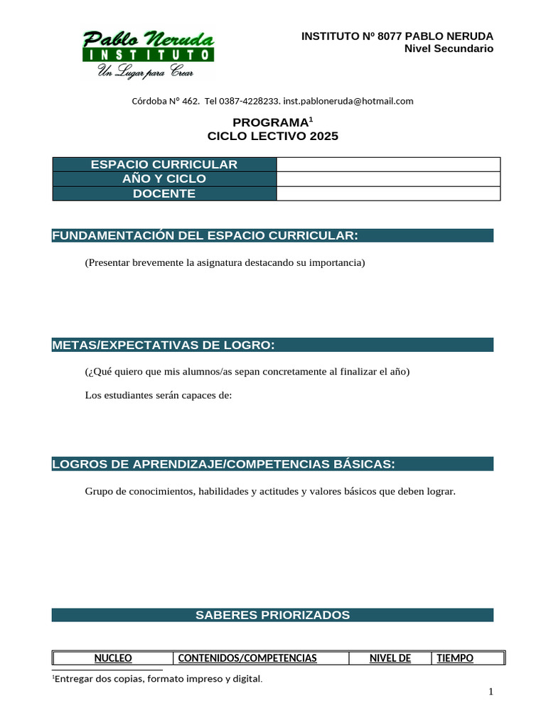 Modelo Programa 2025 | PDF | Enseñando | Evaluación