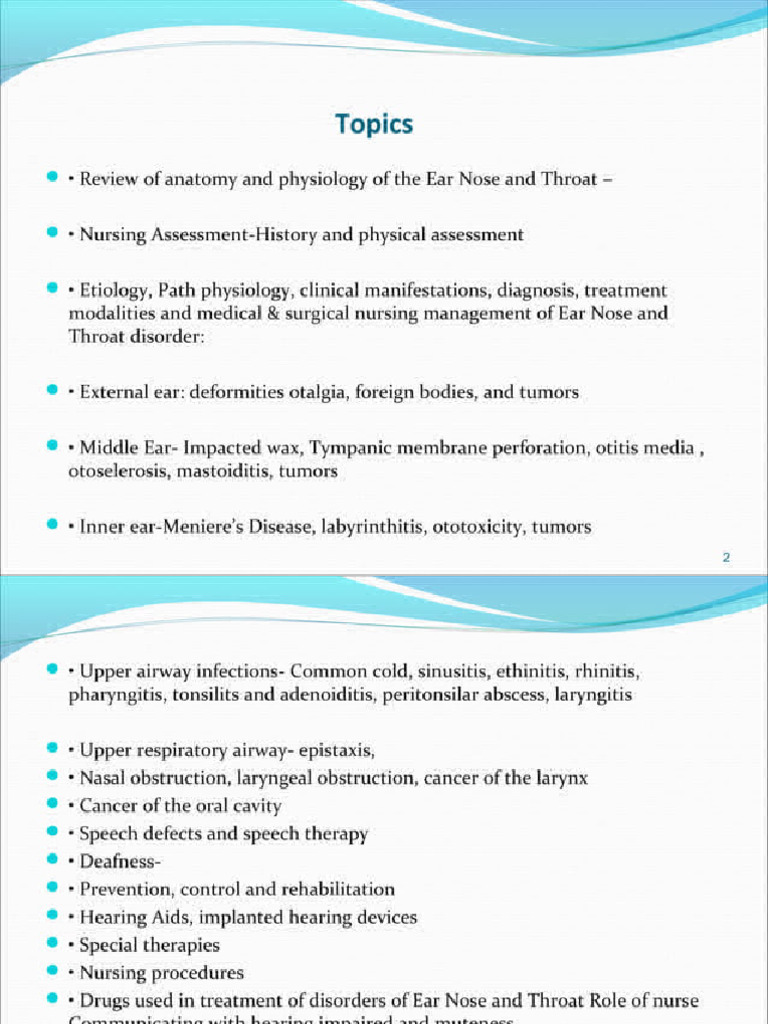 Unit I-Nursing Management of Patients With Disorders of Ear Nose | PDF