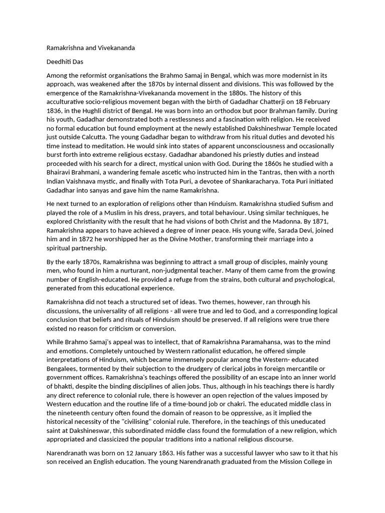 Ramakrishna's Teachings and Influence | PDF | Ramakrishna | Swami ...