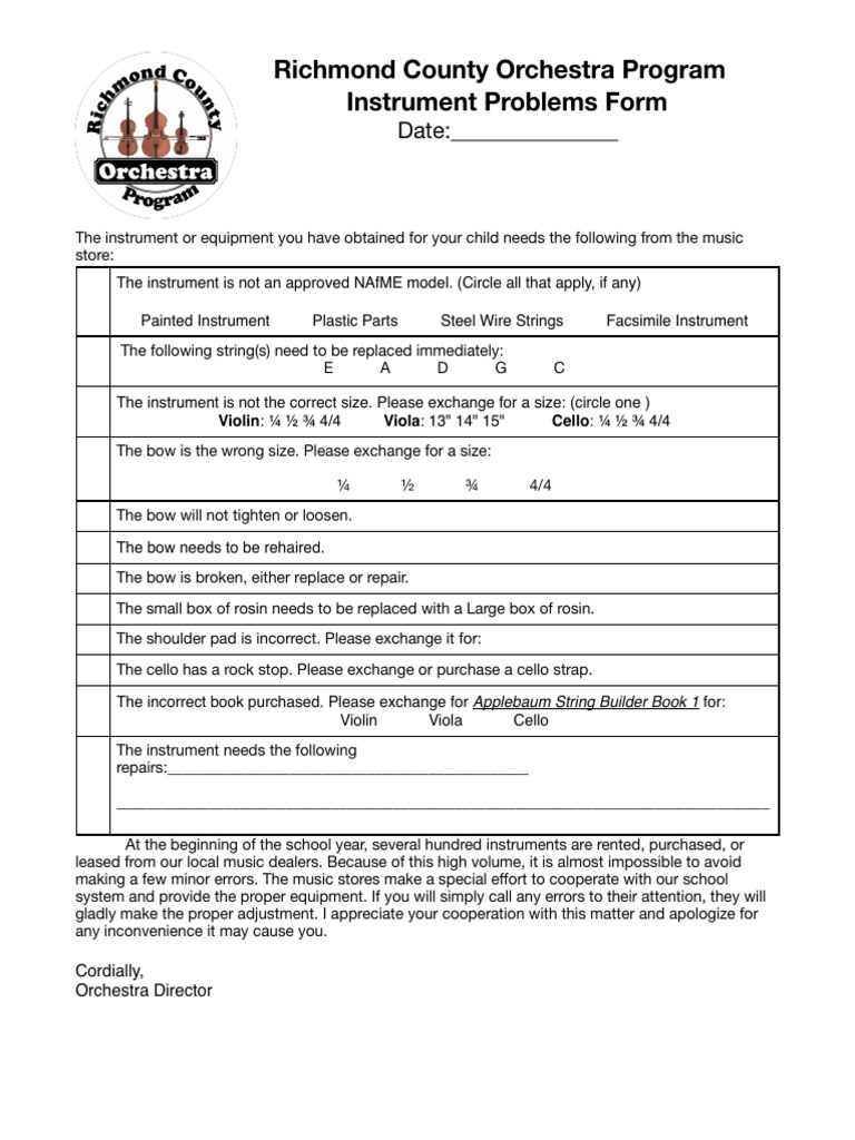 Instrument Issues Form 2024 | PDF
