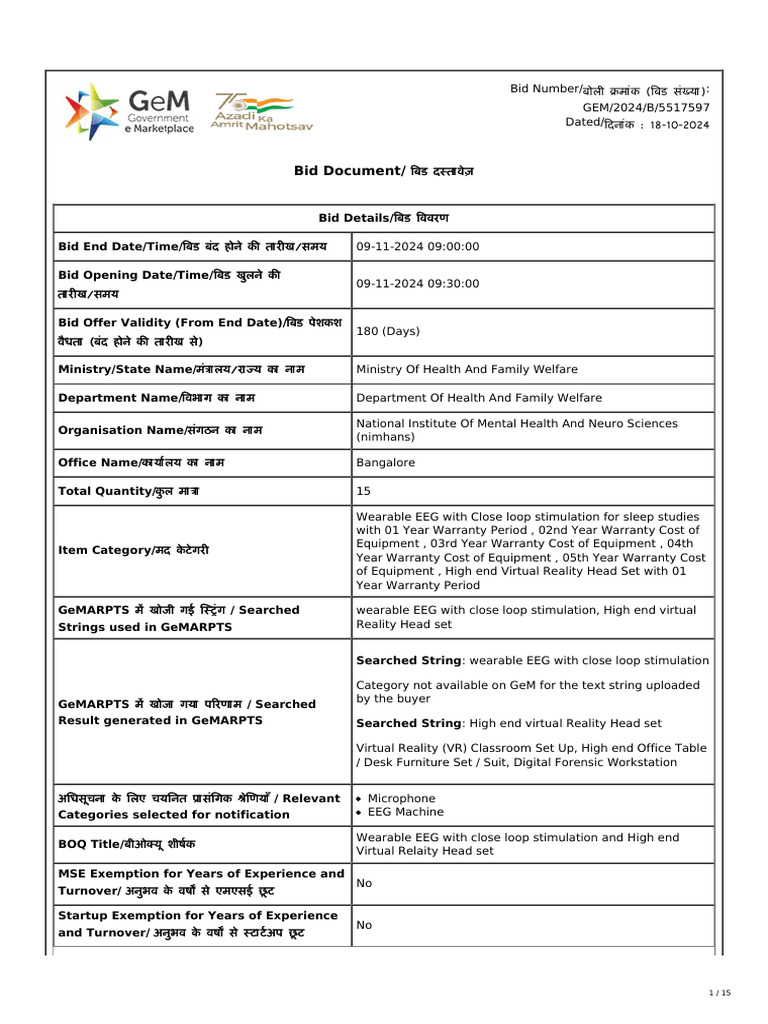 Bid for Wearable EEG & VR Headset | PDF