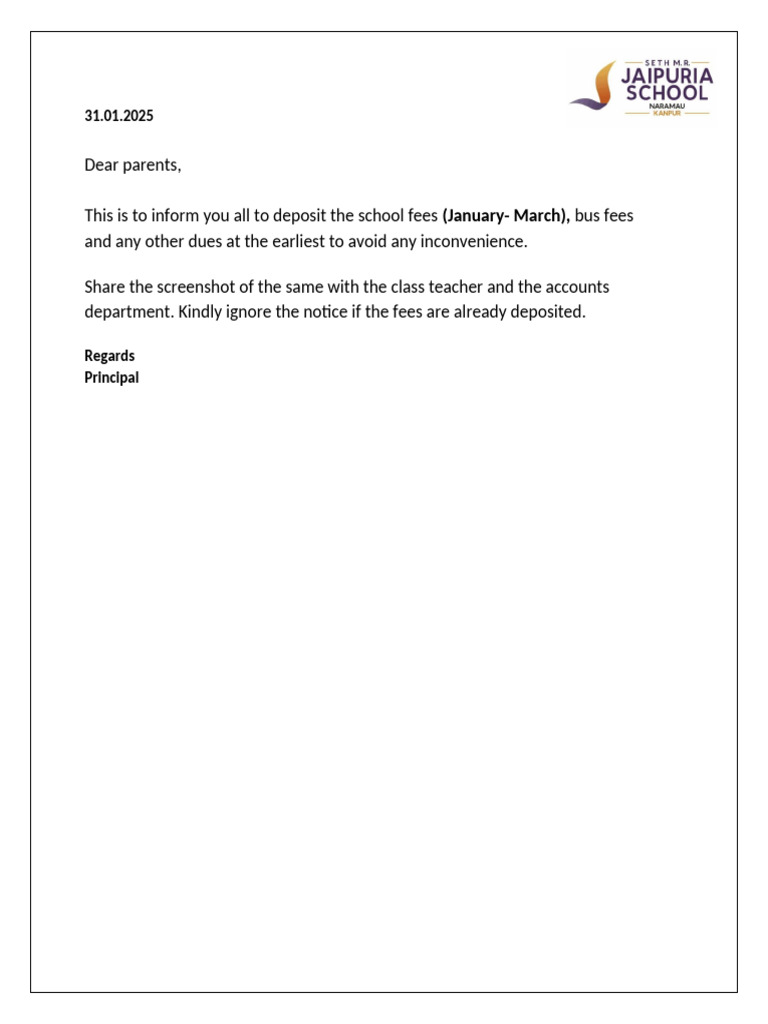 School Fees Reminder for Parents | PDF