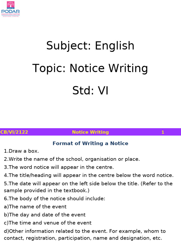 Guidelines for Notice Writing | PDF