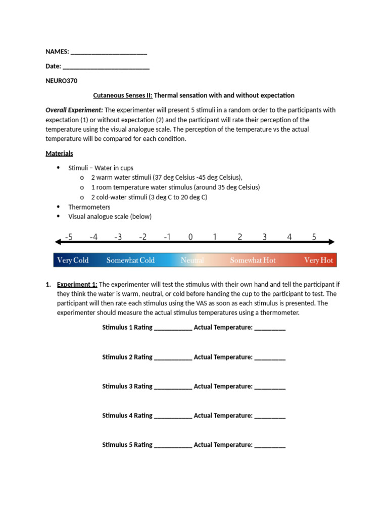 Thermal Sensation Experiment Analysis | PDF | Temperature | Senses