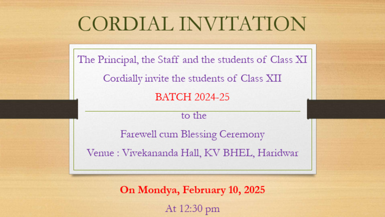 Class XII Farewell Ceremony Invitation | PDF