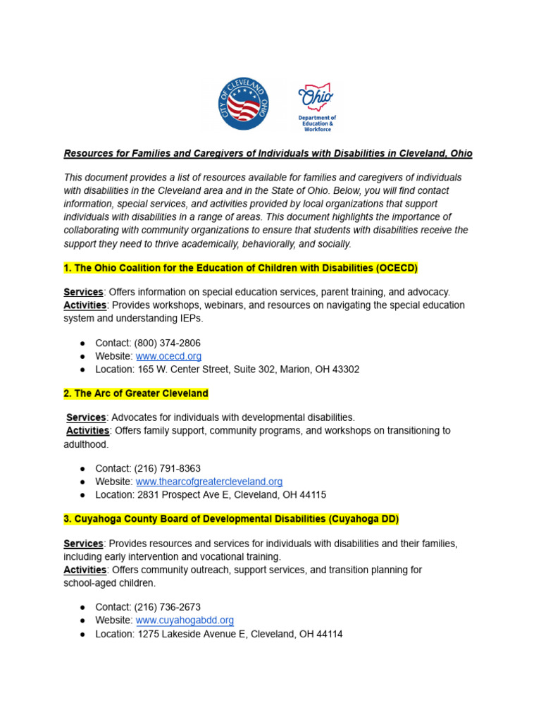 Cleveland Disability Resources Guide | PDF | Special Education | Autism
