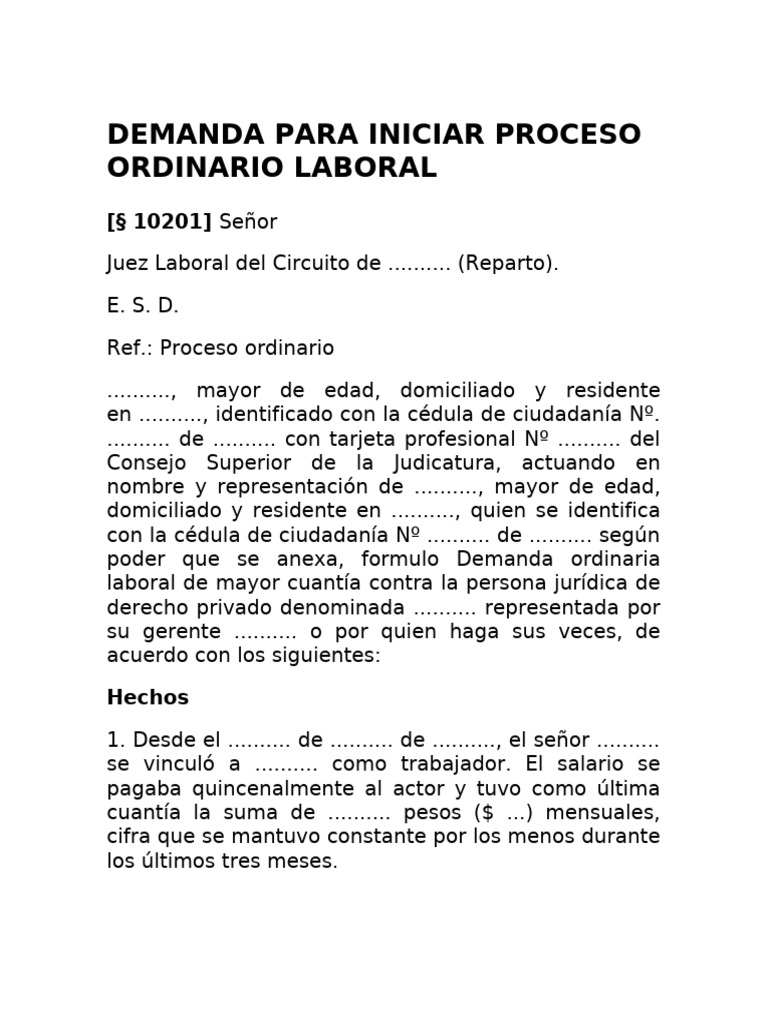 Demanda para Iniciar Proceso Ordinario Laboral | PDF | Demanda judicial | Derecho laboral