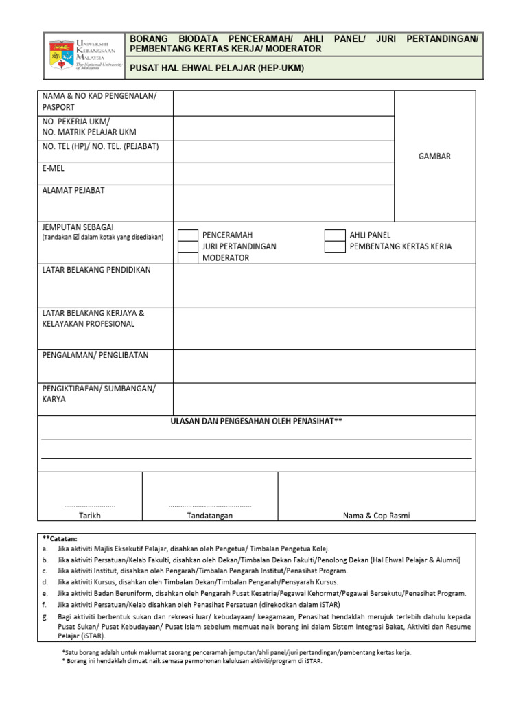 Biodata Penceramah Jemputan UKM | PDF