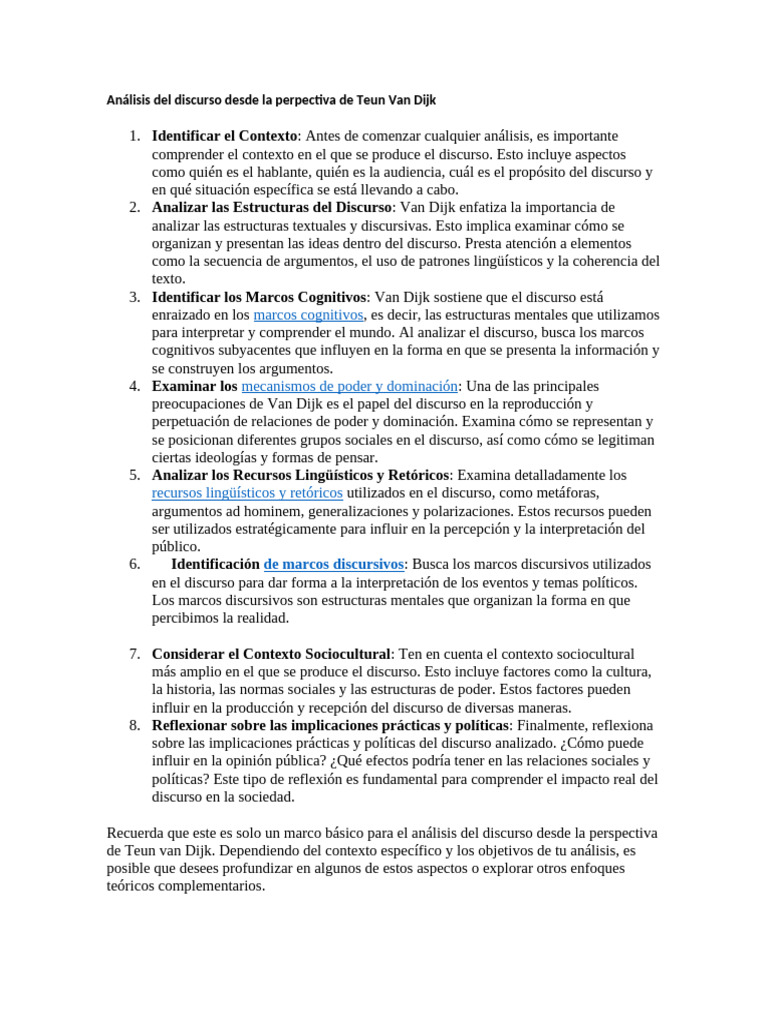 Análisis Del Discurso Desde La Perpectiva de Teun Van Dijk | PDF | Hablar en público | Sicología