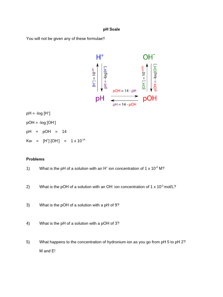 pH and pOH Calculation Problems | PDF