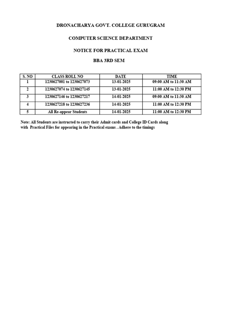 Bba 3rd Sem Practical Schedule Final | PDF