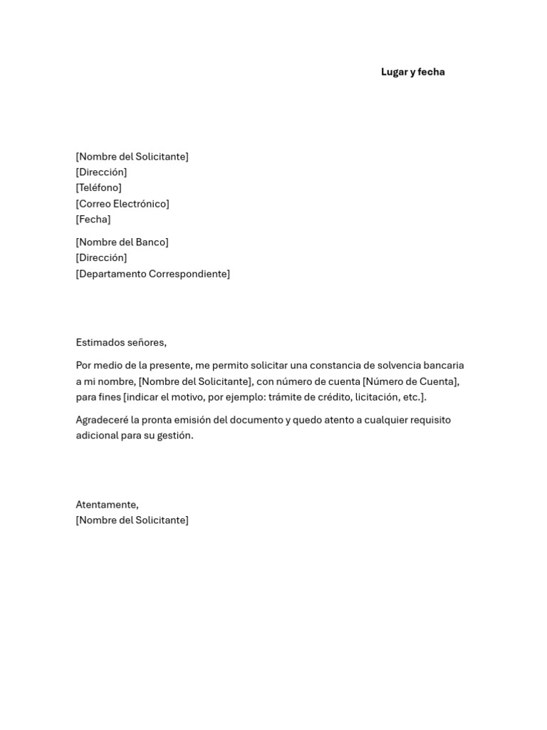 Solicitud de Constancia de Solvencia Bancaria | PDF