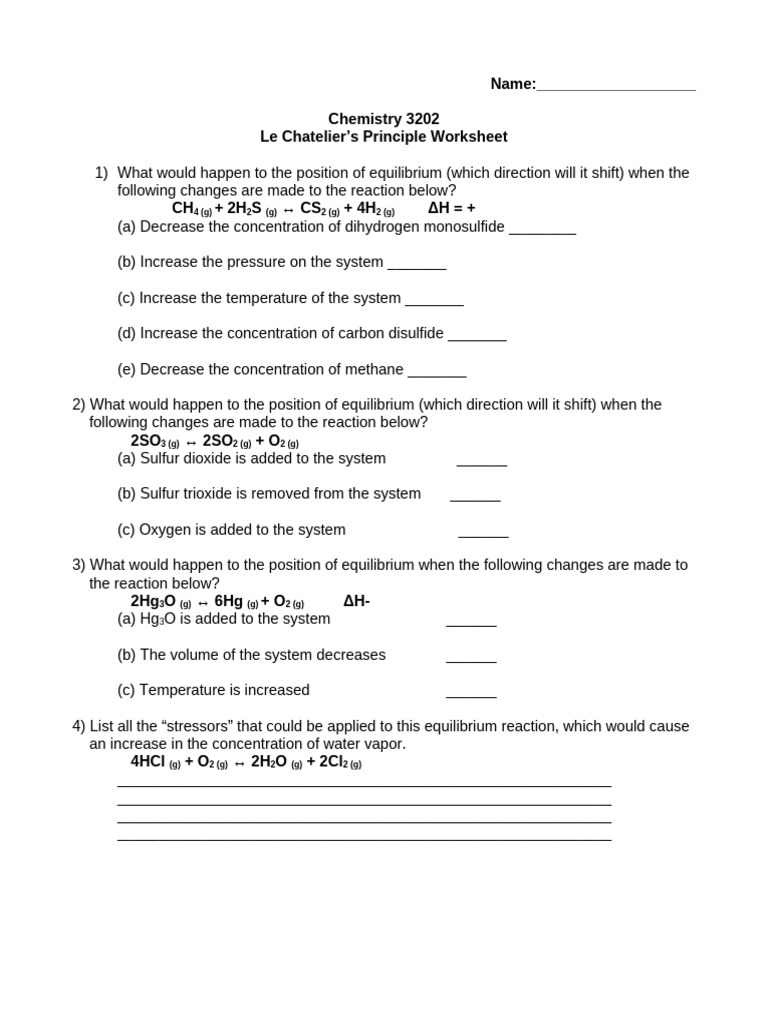 Equilibrium Worksheets 2018 | PDF | Chemical Equilibrium | Continuum ...