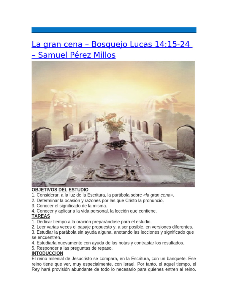 Significado de la Gran Cena en Lucas 14 | PDF | Jesús | Teología