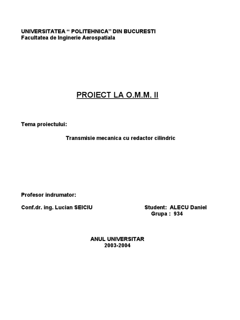 PROIECT-reductor Cilindric | PDF | Technology & Engineering
