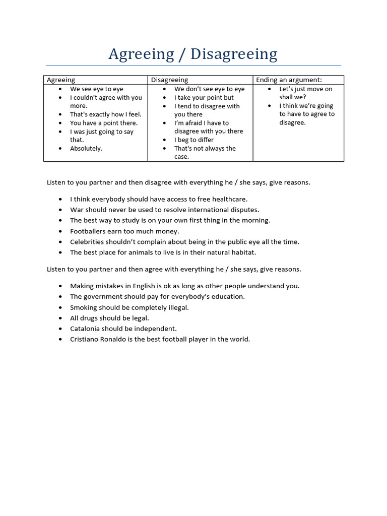 Agreeing and Disagreeing Expressions | PDF