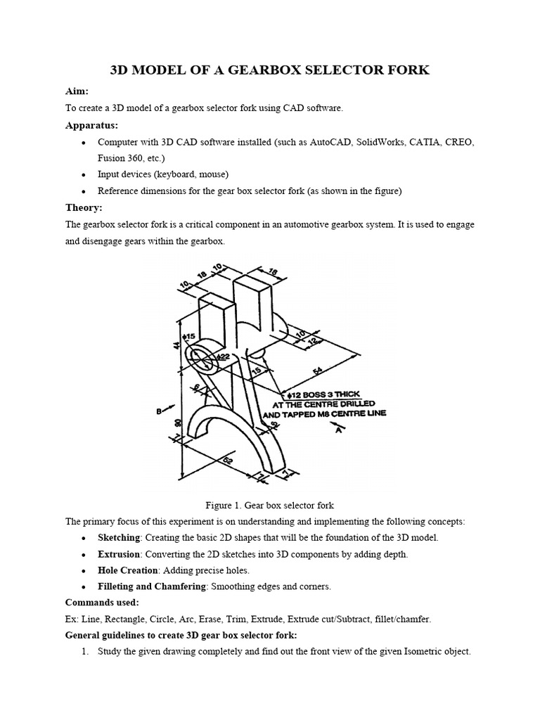 C23 A410 CAD LAB II - Expt 6 - Gear Box Selector Fork | PDF | 3 D ...