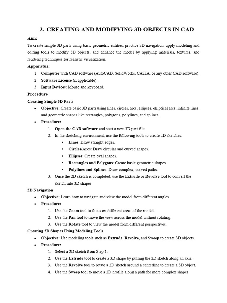 C23 A410 CAD LAB II_Expt 2_Practicing 3D CAD Commands and Drawings | PDF | 3 D Computer Graphics ...