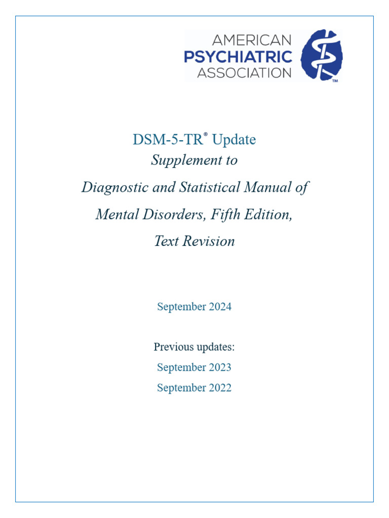 APA DSM5TR Update September 2024 | PDF | Mood Disorders | Mental Disorder
