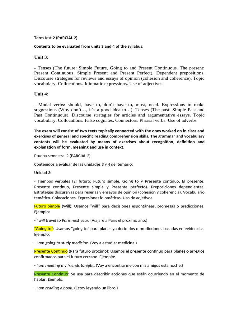 Inglés I-Comp. Lect. 1, Parcial 2 Contents | PDF | Semántica | Sintaxis