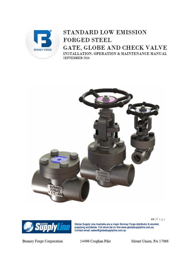 Bonney Forge Gate Globe Check IOM | PDF | Valve | Pipe (Fluid Conveyance)