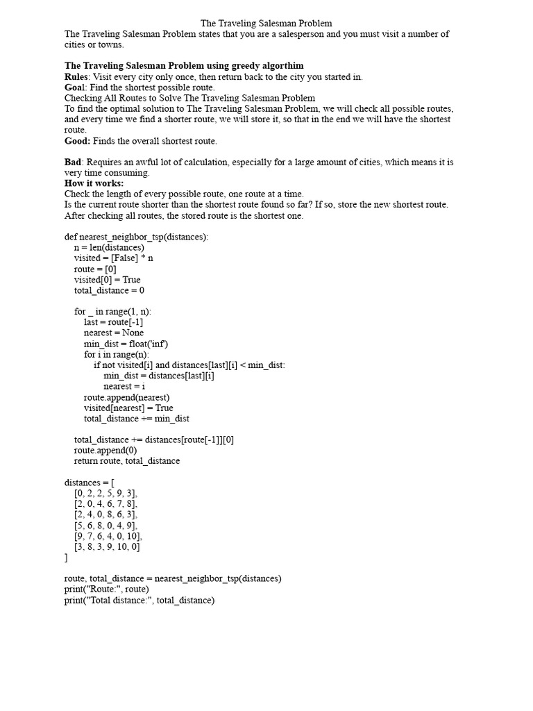 The Traveling Salesman Problem | PDF