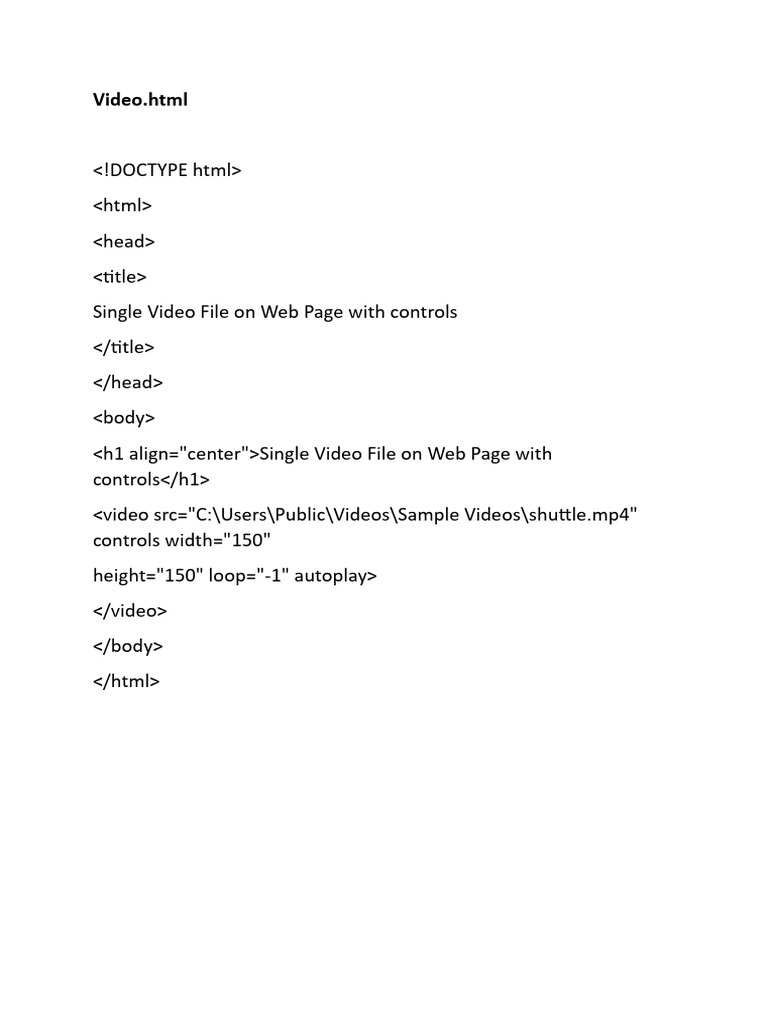 Embed Video with Controls in HTML | PDF