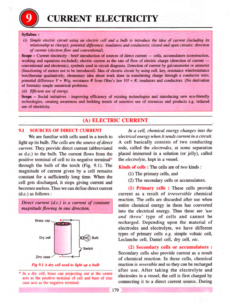 Class 9 Selina Physics Chapter 9 Current Electricity | PDF