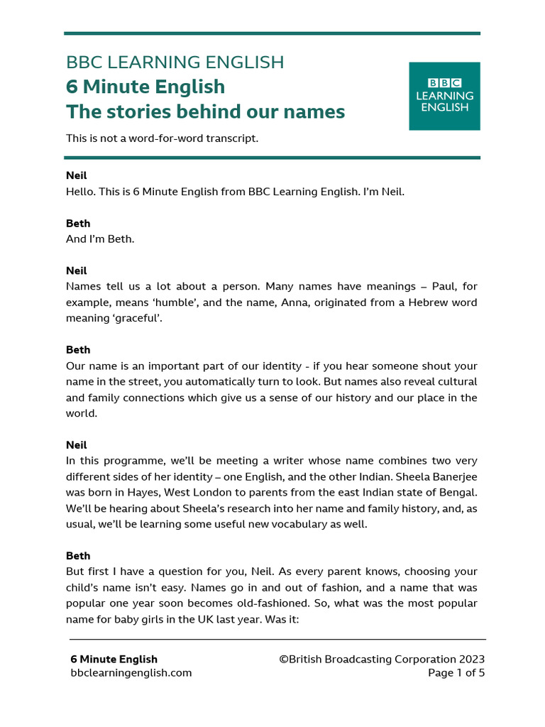 The Stories Behind Our Names | PDF