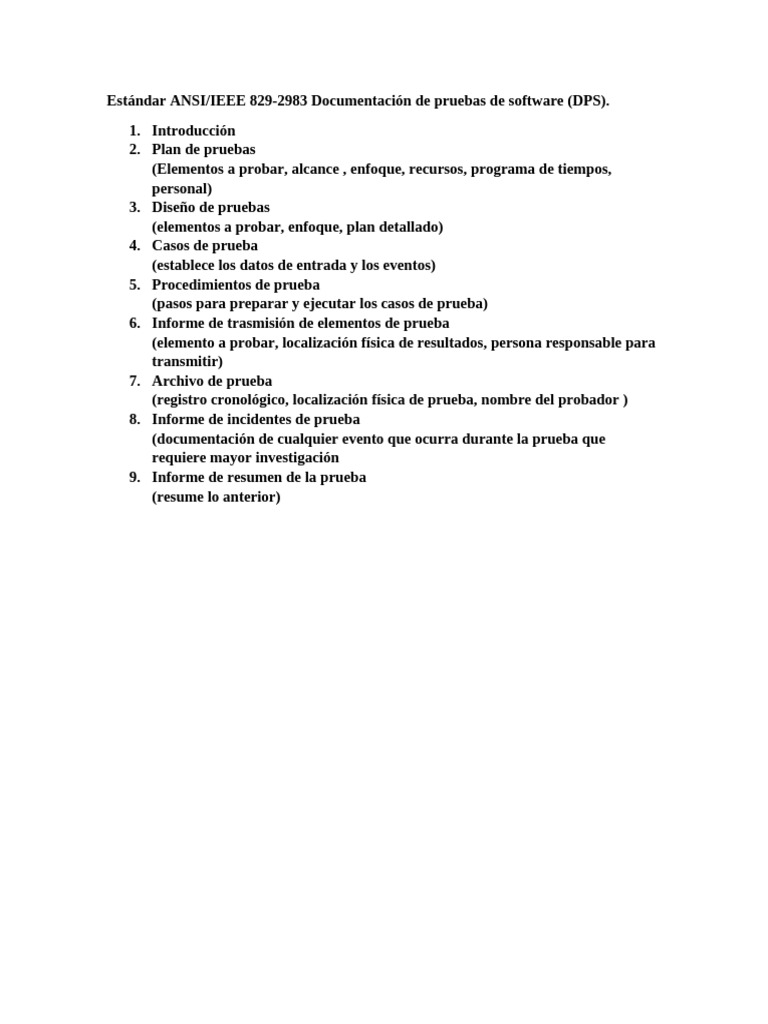 Estándar ANSI/IEEE 829 de Pruebas de Software | PDF