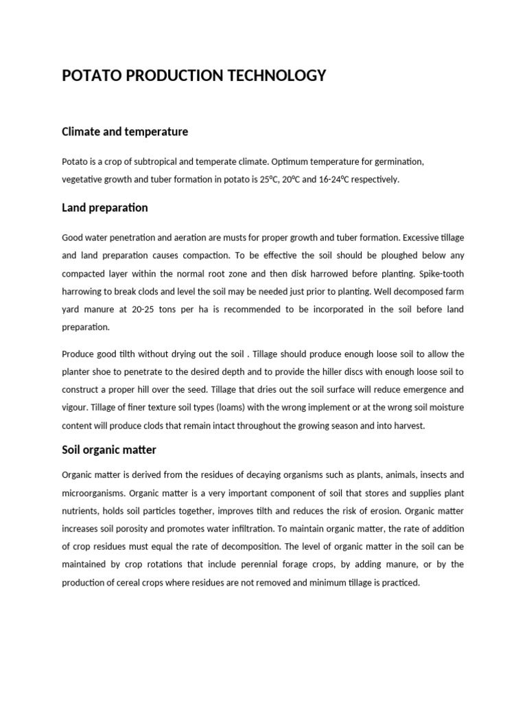 potato production technology | PDF | Potato | Soil