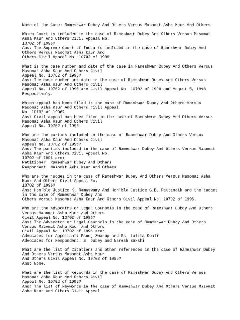 Rameshwar Dubey And Others Versus Masomat Asha Kaur And Others | PDF ...