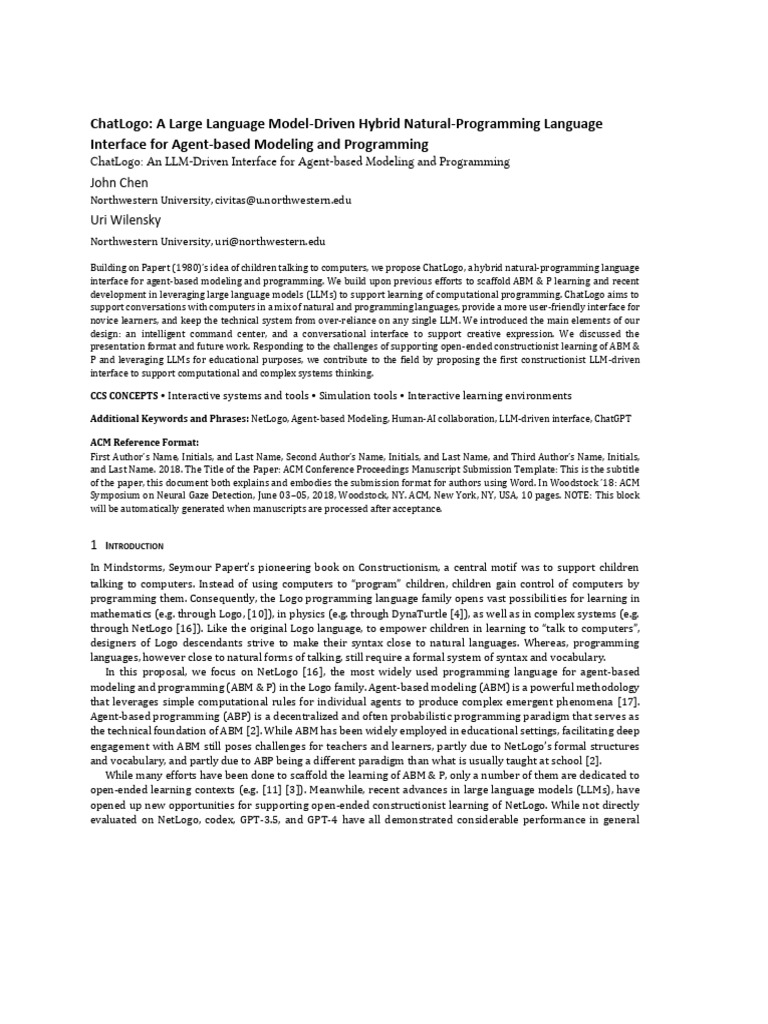 ChatLogo A Large Language Model-Driven Hybrid Natural-Programming Language Interface For Agent ...