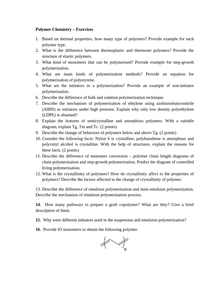 Polymer Chemistry - Questions and Exercises | PDF | Polymerization ...