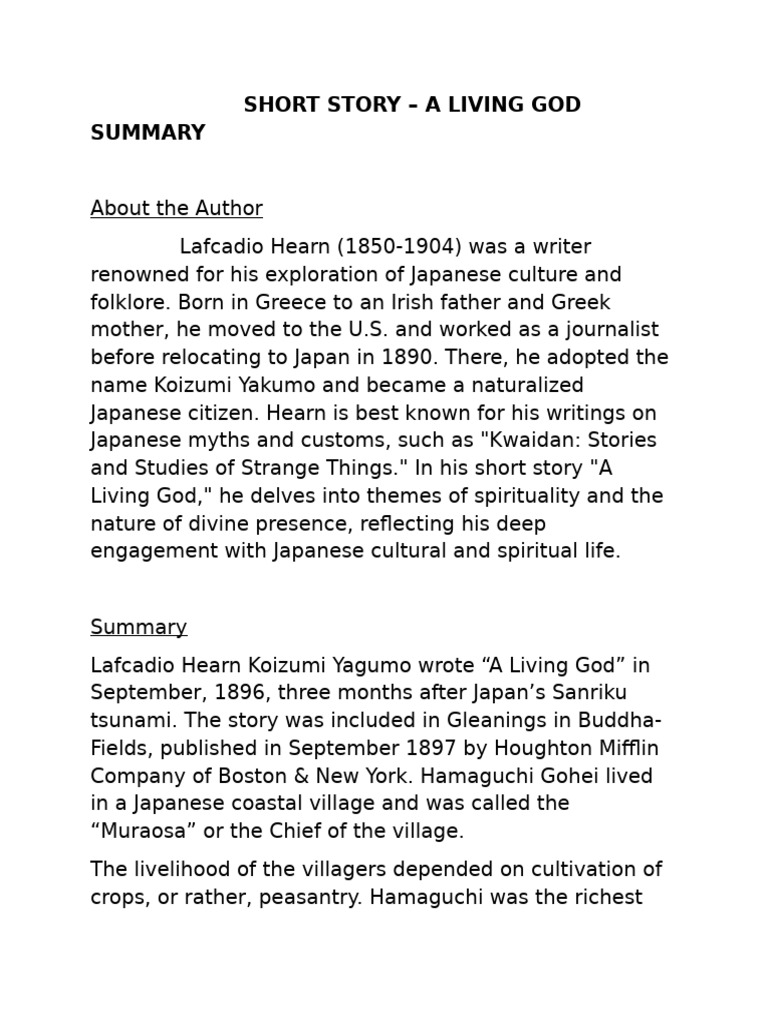 Lafcadio Hearn's "A Living God" Summary | PDF | Macbeth | Noun