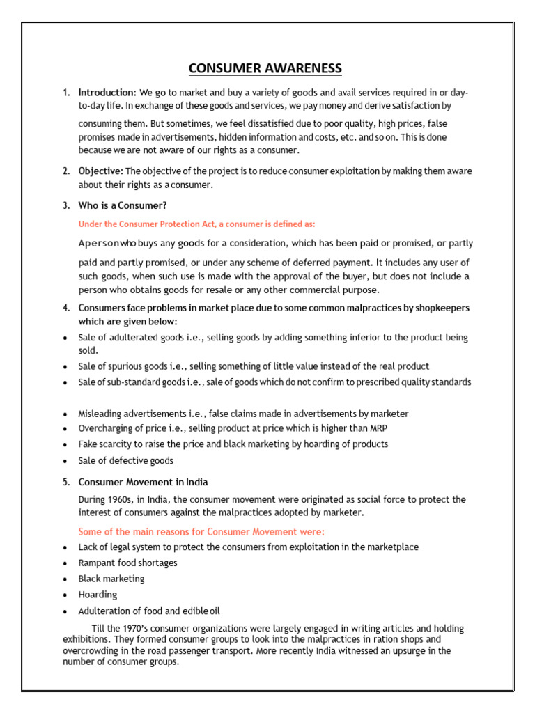 Consumer Awareness Project Information (3) | PDF | Consumer Protection ...
