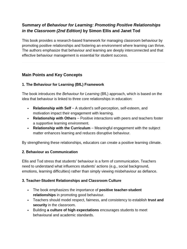 Summary of Behaviour For Learning | PDF | Teachers | Behavior