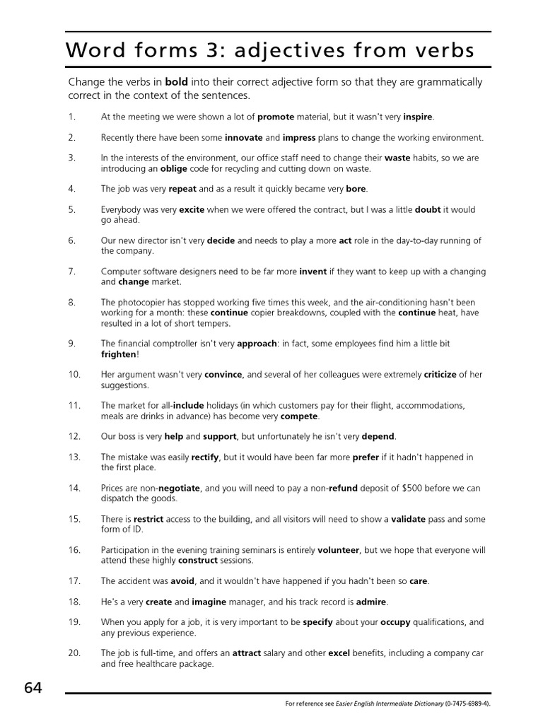 TOEIC-Forming-Adjectives-from-Verbs | PDF | Syntax | Grammar
