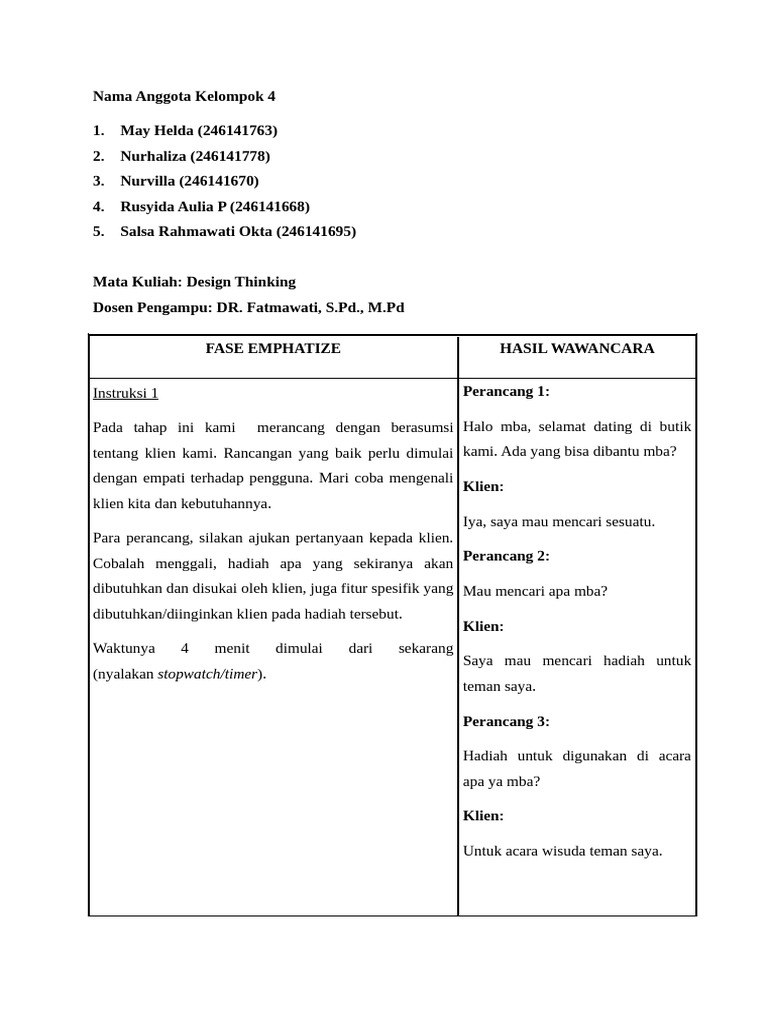 Ruang Kolaborasi Topik 1 Desaign Thinking | PDF