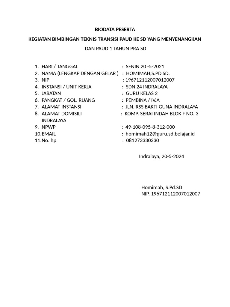 Biodata Peserta | PDF
