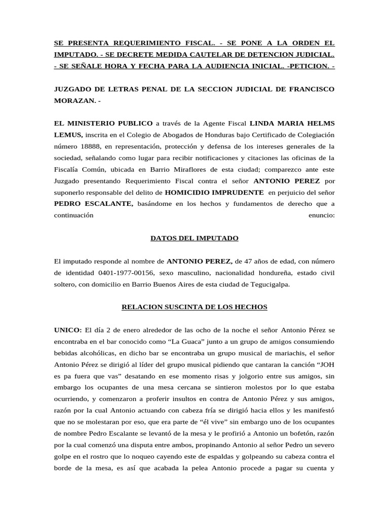 Requerimiento Fiscal | PDF | Fiscal | Justicia