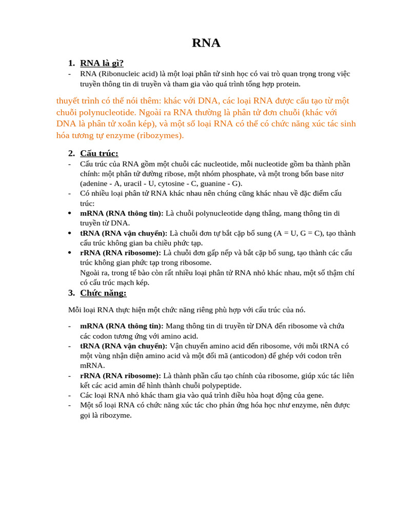 Sinh 10 RNA | PDF