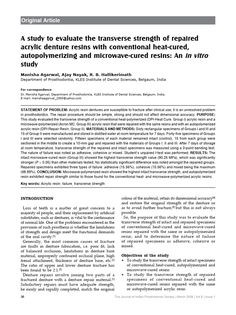 A Study To Evaluate The Transverse Strength of Repaired Acrylic Denture ...