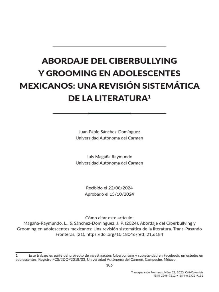 Ciberbullying y Grooming en Adolescentes Mexicanos | PDF | Acoso ...