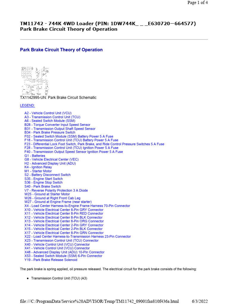 Park Brake Circuit Operation Guide | PDF | Electrical Engineering ...