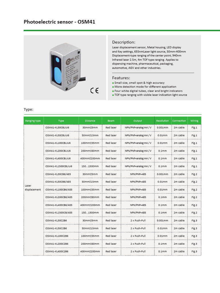 ELCO Pinout for Laser Sensors | PDF | Laser | Electromagnetic Radiation