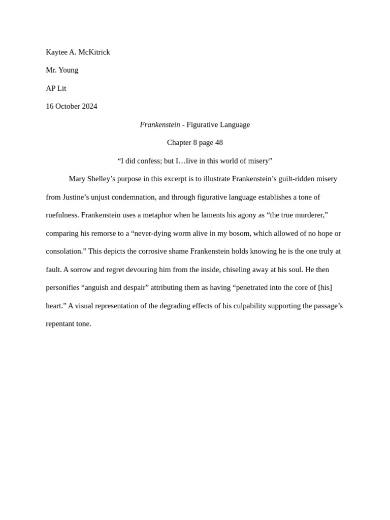 Frankenstein - Figurative Language | PDF