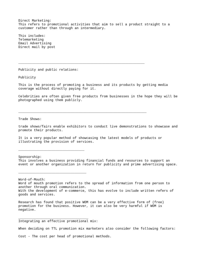 Direct Marketing Promotion Strategies | PDF